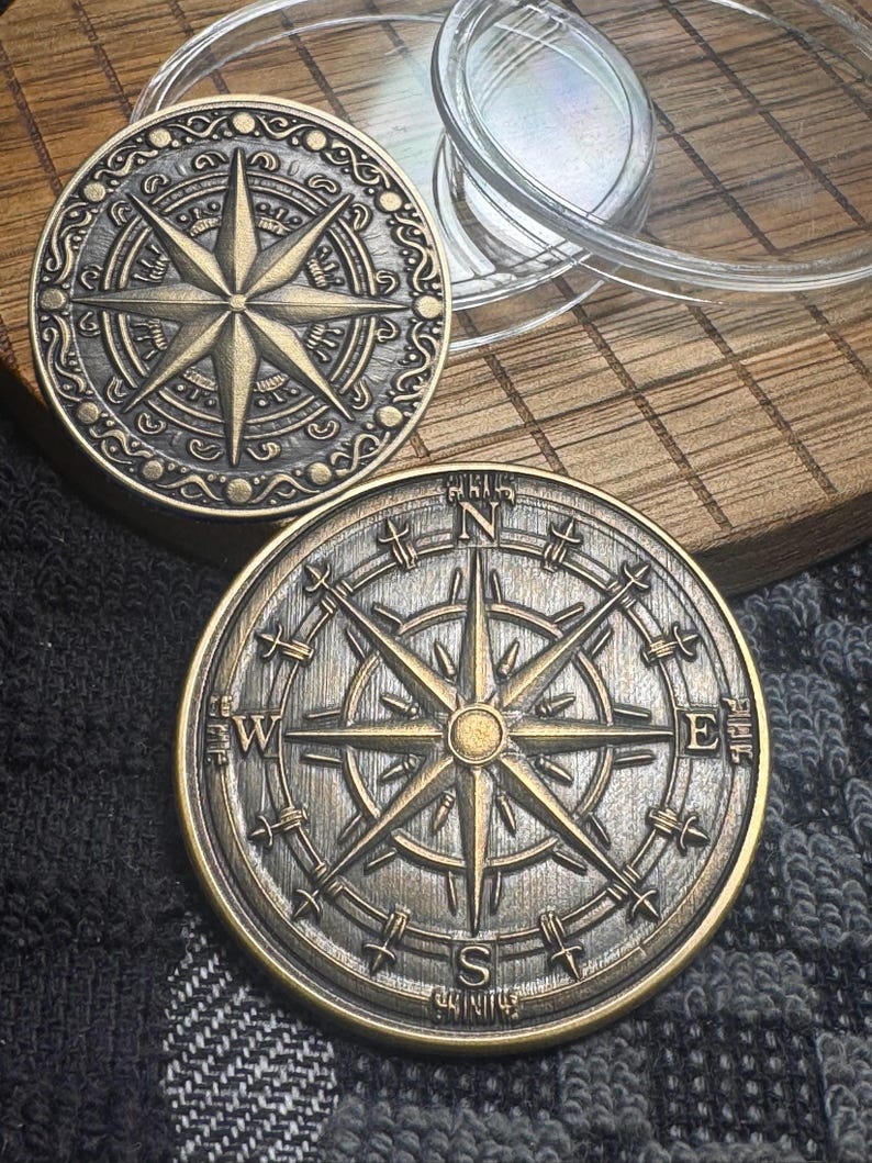 Compass Double - Double-sided, 40mm, Brass Engraved Challenge Coin ...