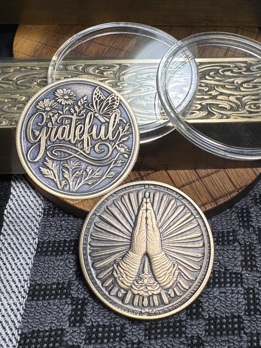 Grateful Praying Hands Brass Challenge Coin - Double Sided Medallion - Etsy