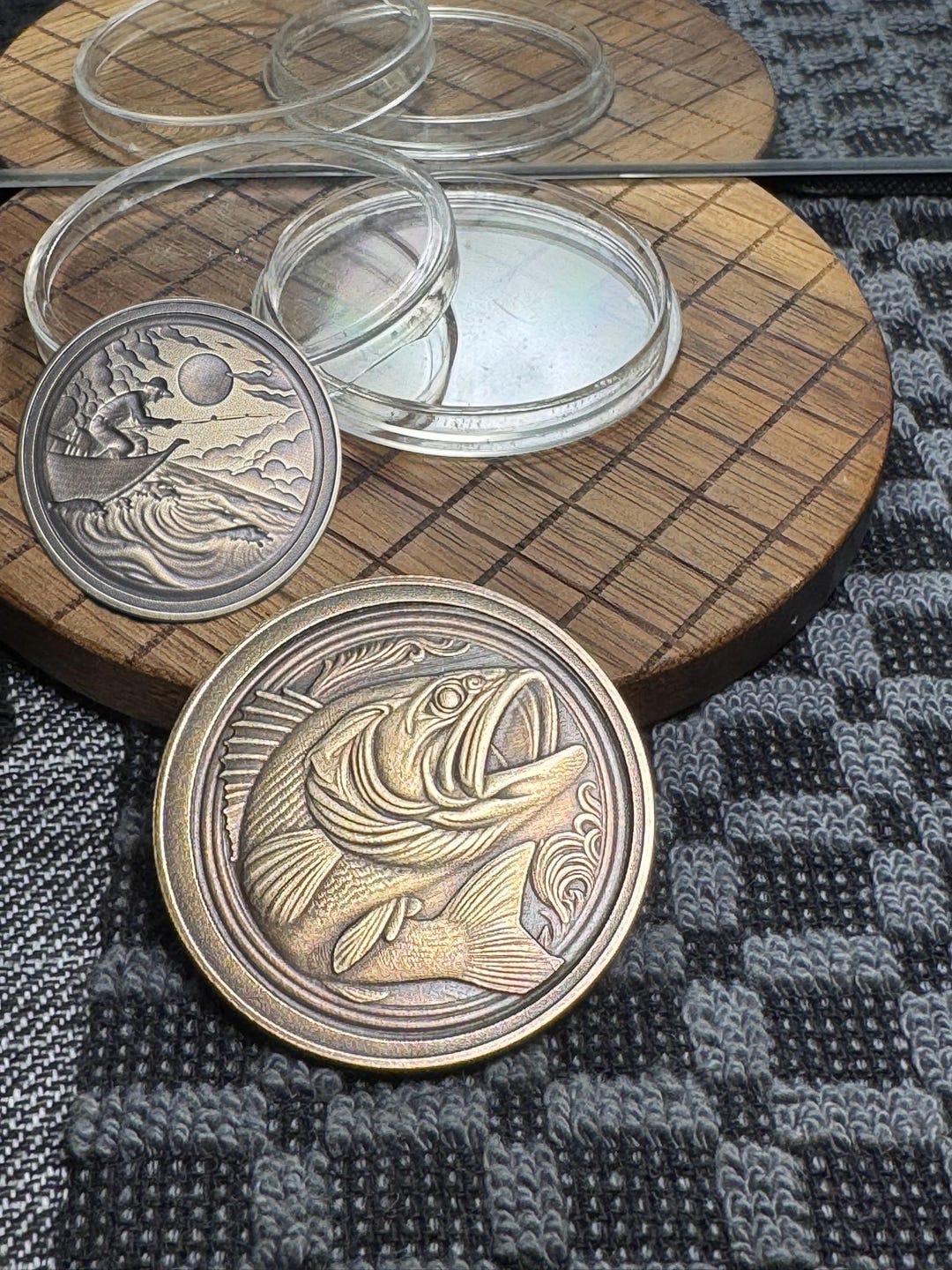 Fish and Fisherman Double Sided Laser, Engrave, Brass Token Coin - Etsy