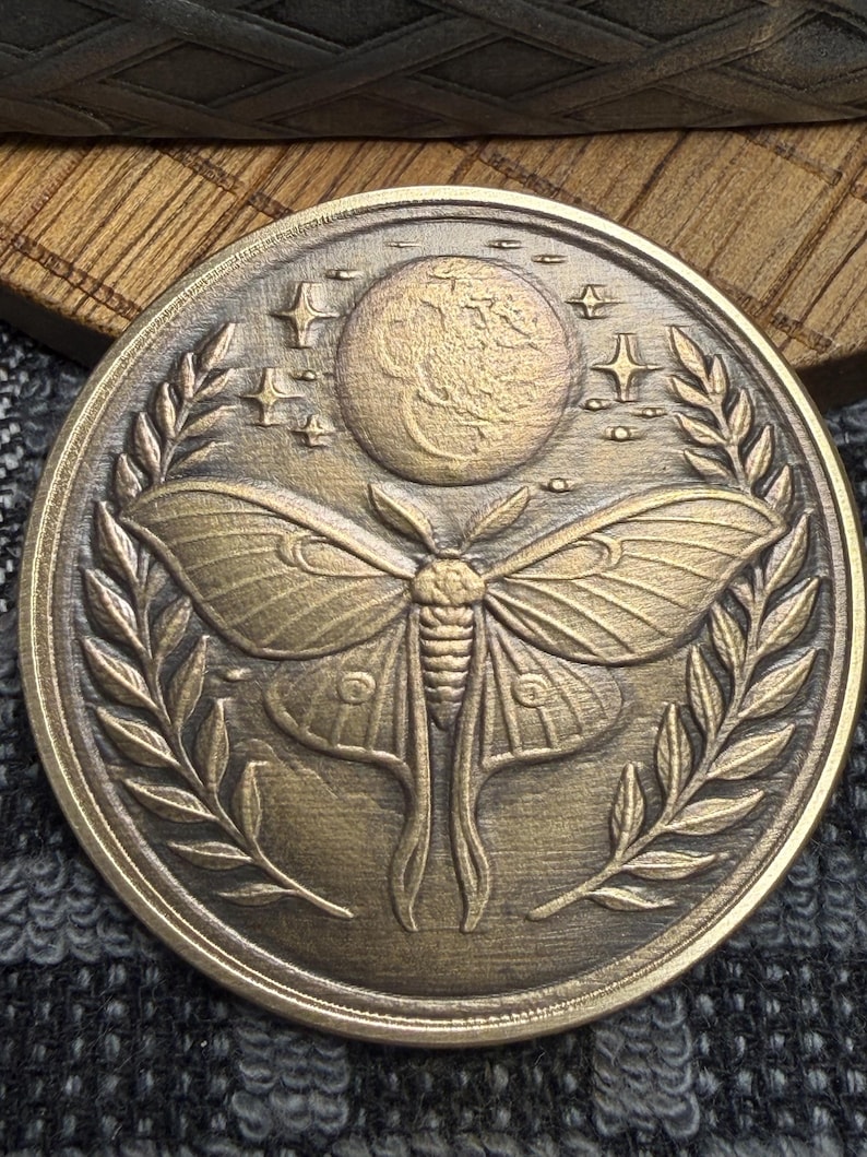 Luna Moth - Double-sided, 40mm, Brass Engraved Challenge Coin ...