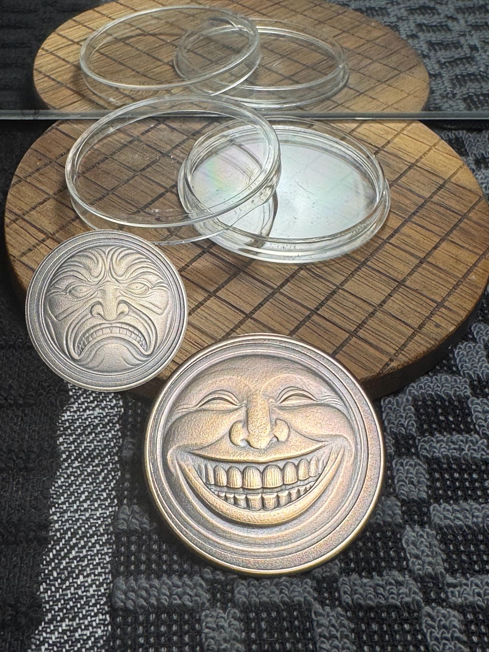 Happy Face, Sad Face, Double-sided, Brass, Engrave, Decision, Challenge ...