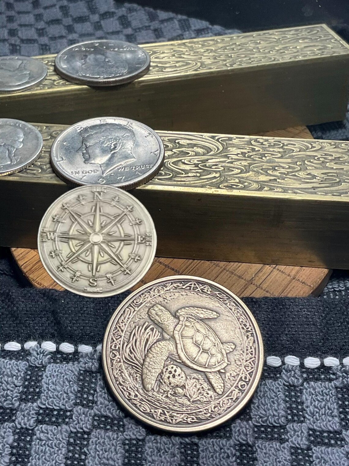 Sea Turtle Compass Challenge Coin: Engraved Medallion, Collector's ...