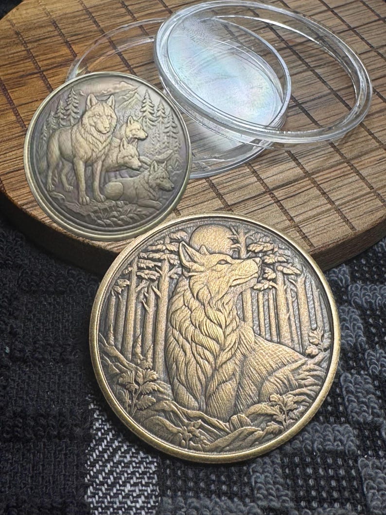 Engraved Brass Alpha Timber Wolf Challenge Coin: Collector's Medallion ...