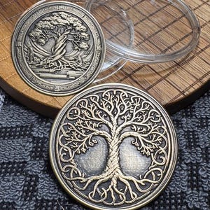 Engraved Brass Tree of Life Coin: Double-sided Medallion 40mm - Etsy
