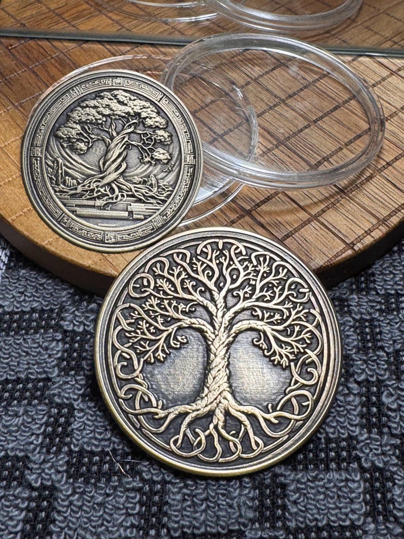 Engraved Brass Tree of Life Coin: Double-sided Medallion 40mm - Etsy