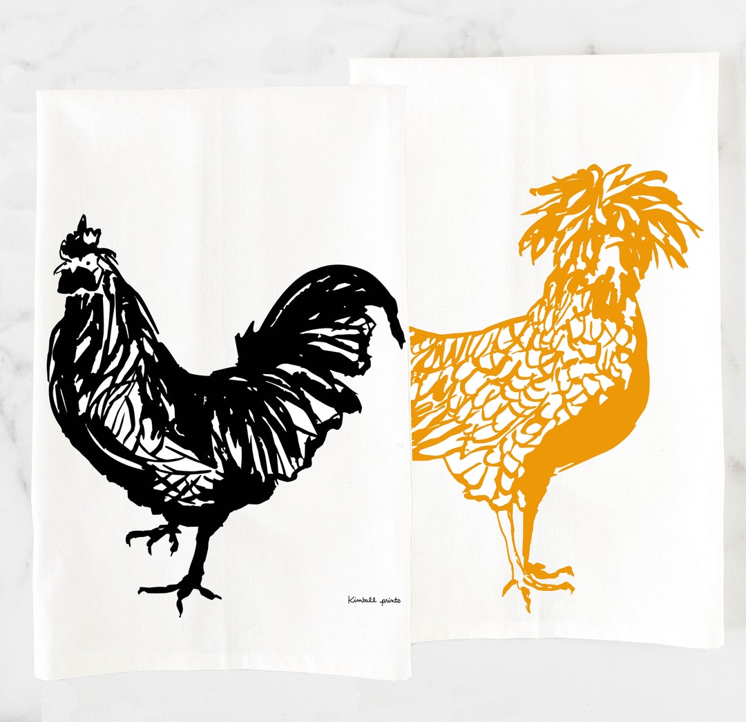 Rooster and Heirloom Chicken Cotton Tea Towel Set: Screen-printed ...