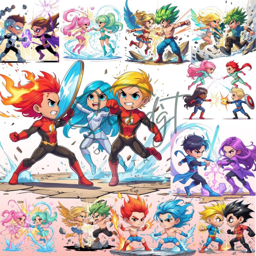 Chibi Anime Fighter PNG Bundle: Magical Battle Kids Clipart - Etsy