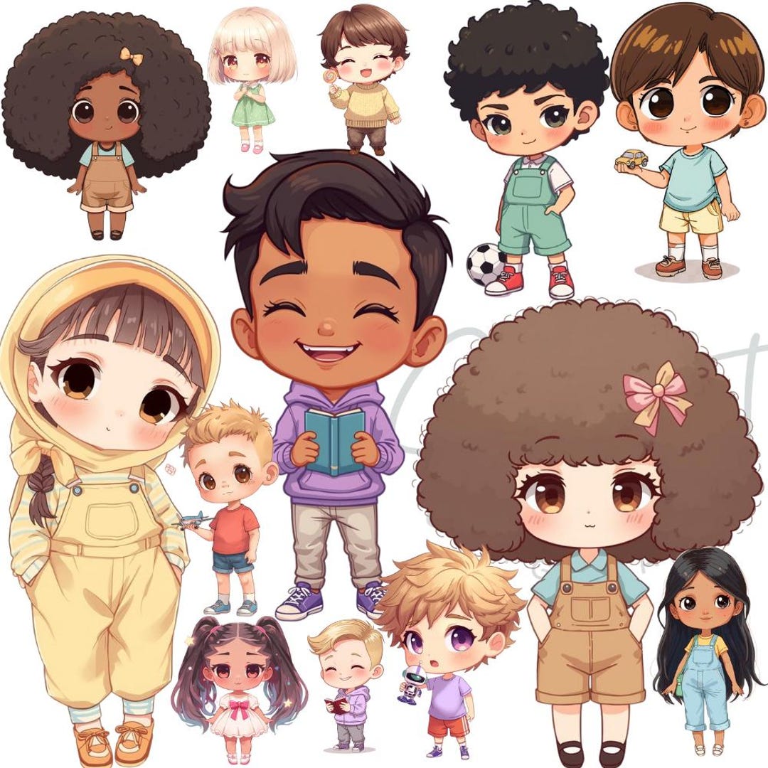 Chibi Kids Clipart Set – Kawaii Cartoon PNG Images (transparent ...