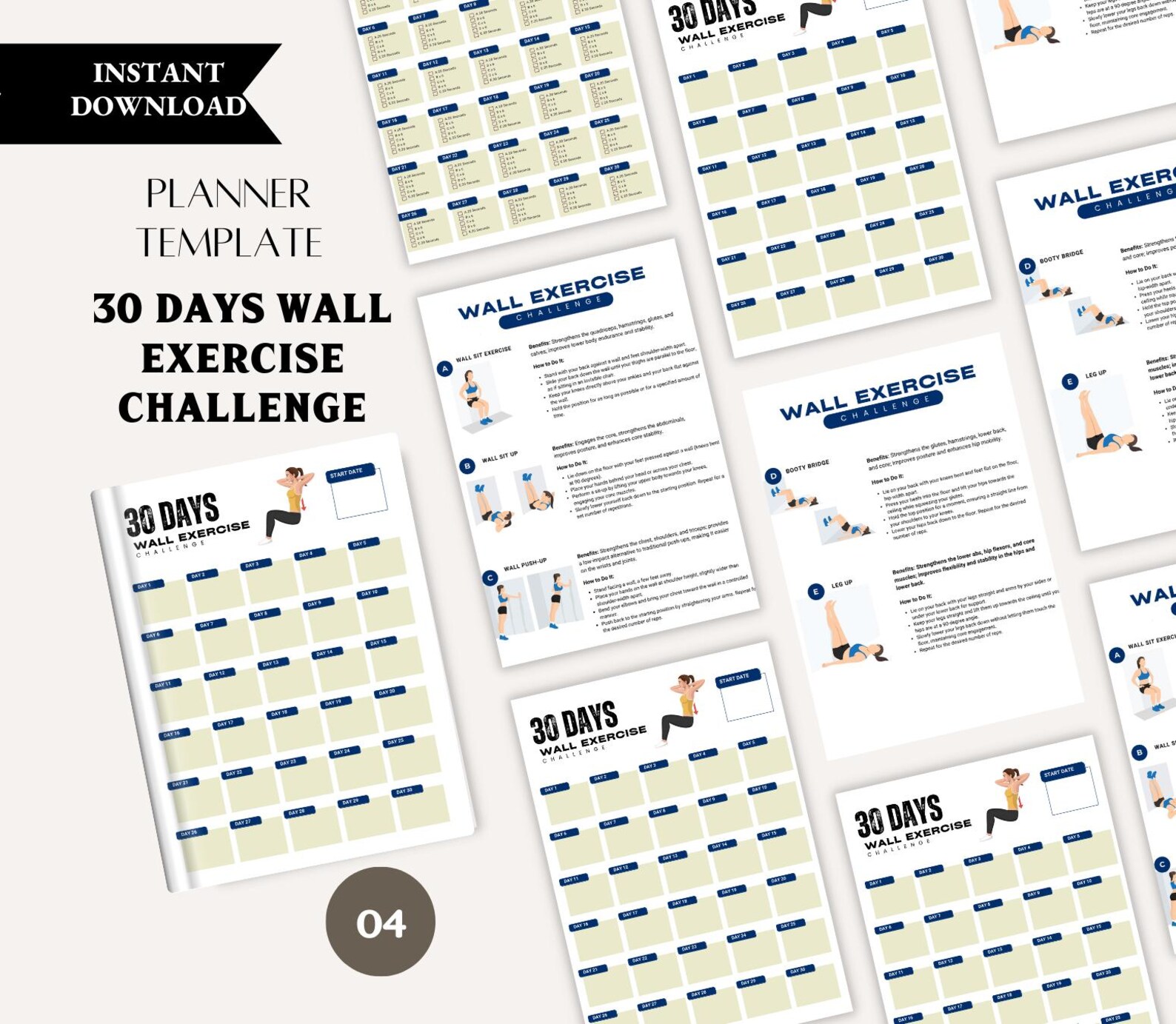 30 Day Workout Challenge Printable | Home Fitness Planner PDF ...