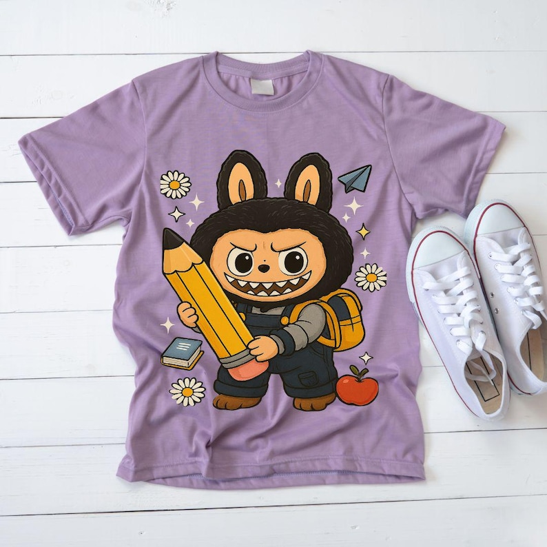 Labubu Back to School PNG: Cartoon Teacher Shirt Design (digital ...