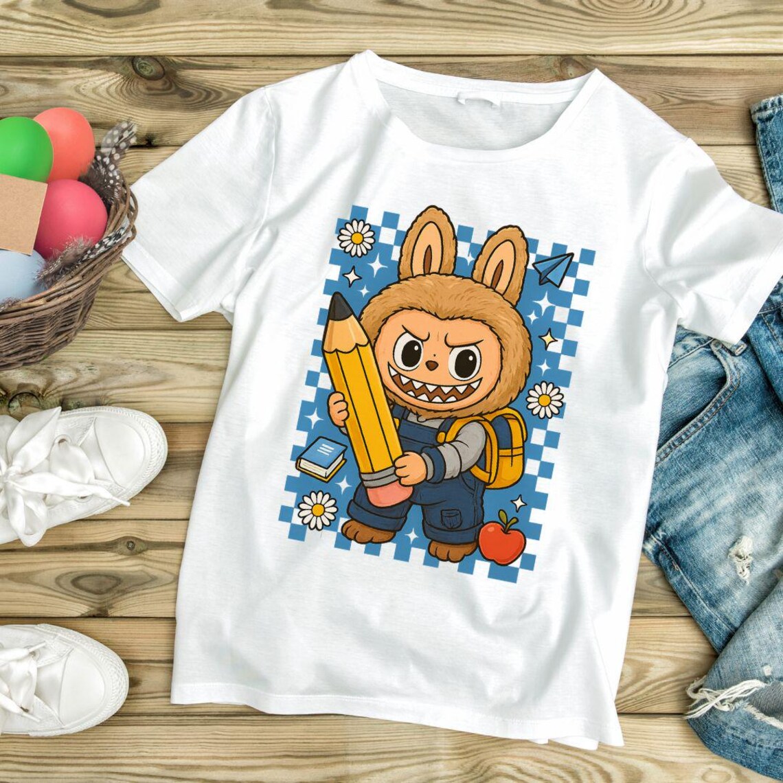 Labubu Back to School PNG: Cartoon Teacher Shirt Design (digital ...