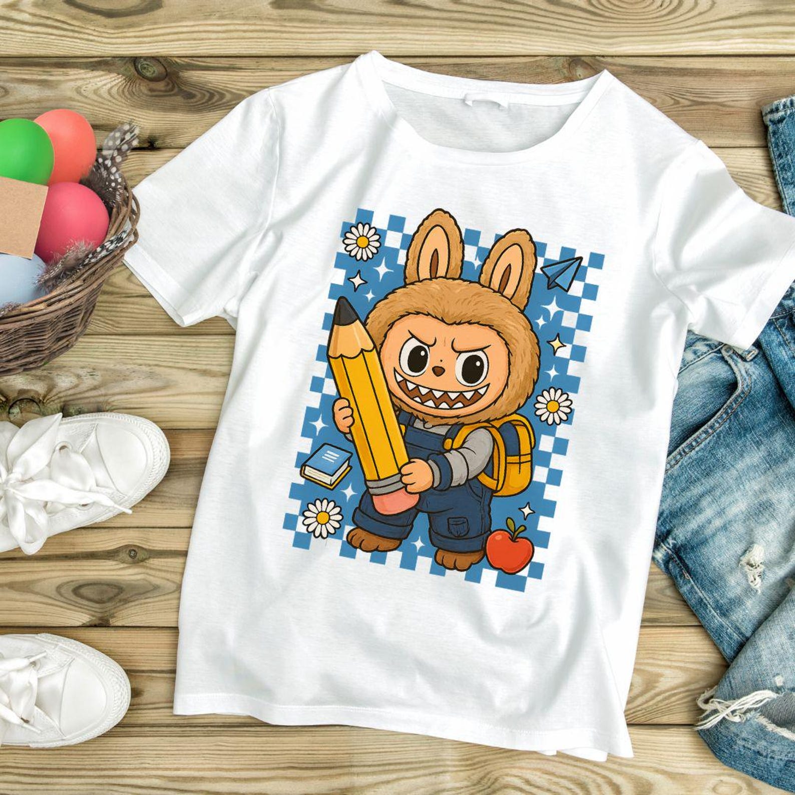 Labubu Back to School PNG: Cartoon Teacher Shirt Design (digital ...