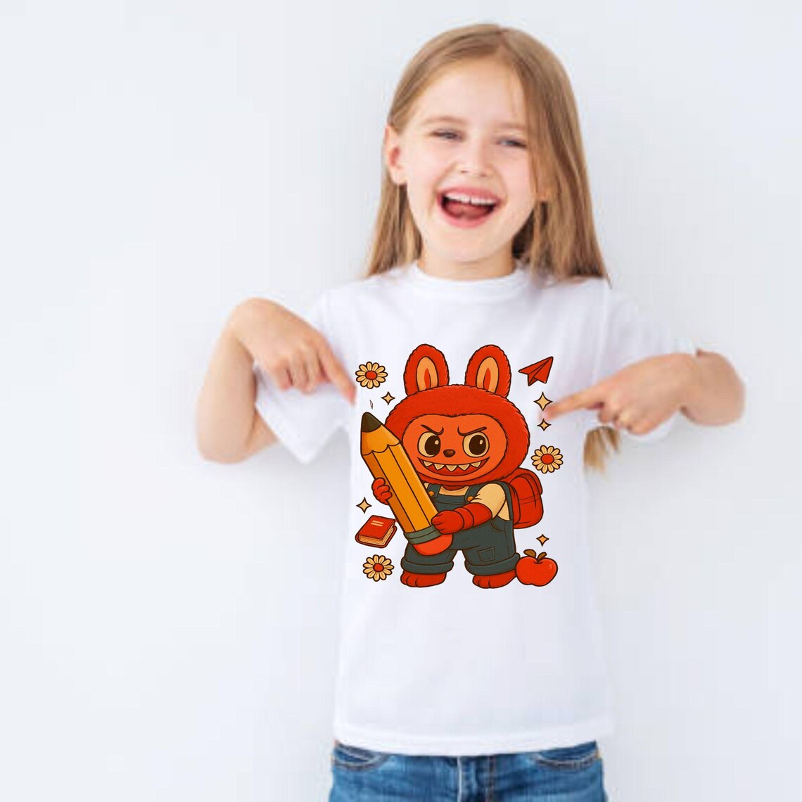 Labubu Back to School PNG: Cartoon Teacher Shirt Design (digital ...