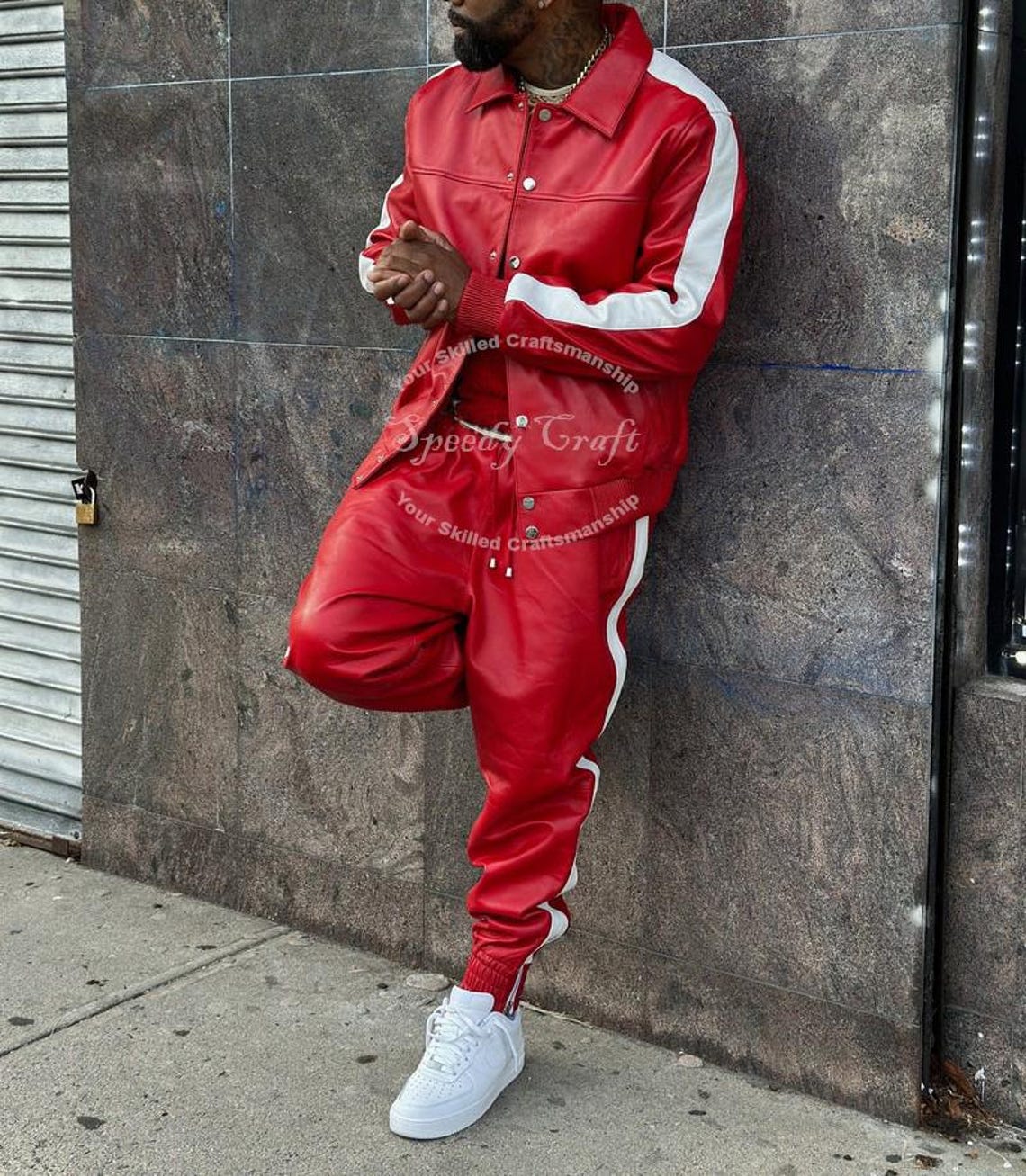 Handmade Sheep Leather Tracksuit: Red & White Jogging Suit - Etsy