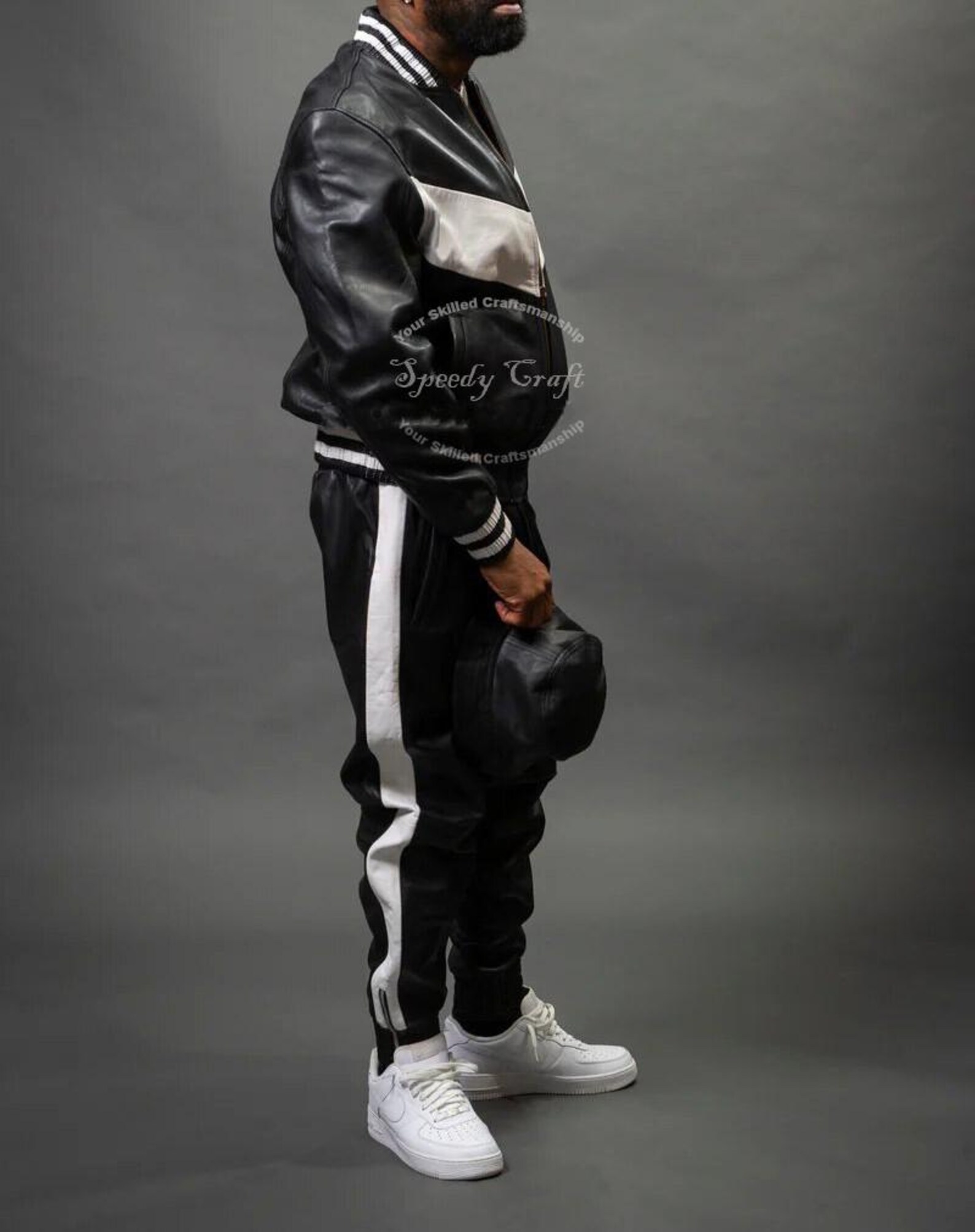 Handmade Sheep Leather Tracksuit: Black & White Jogging Suit - Etsy