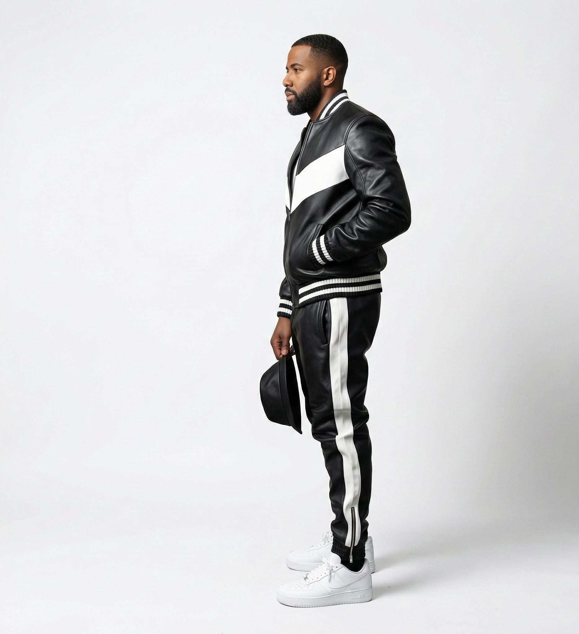 Handmade Sheep Leather Tracksuit: Black & White Jogging Suit - Etsy