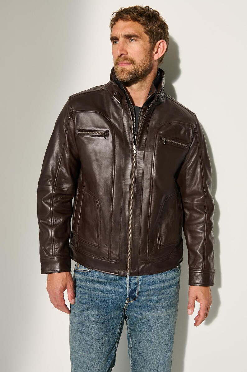 Classic Men’s Leather Jacket in Dark Brown | Stylish Everyday Outerwear ...