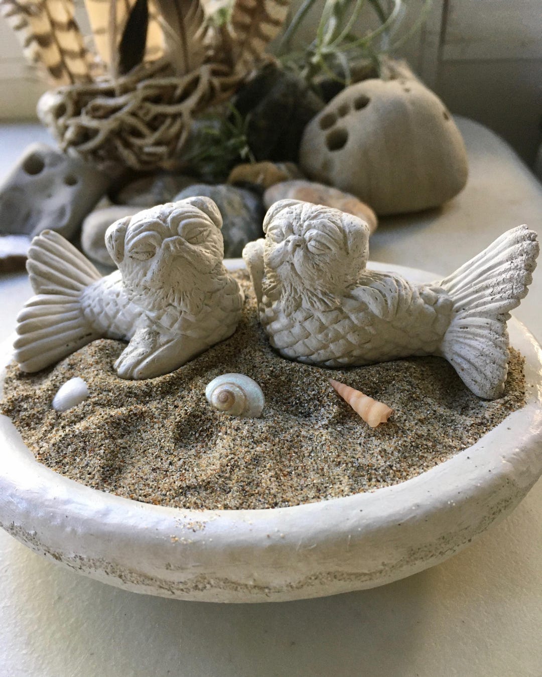 NEW! Mini Merpug Mermaid Dogfish Sculpture PAIR / Pug Lover Gift - Etsy