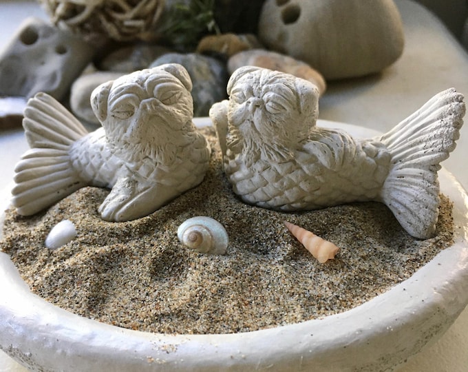 NEW! Mini Merpug Mermaid Dogfish Sculpture PAIR / Pug Lover Gift - Etsy