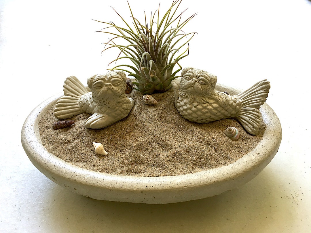 NEW! Mini Merpug Mermaid Dogfish Sculpture PAIR in Zen Garden Air Plant ...