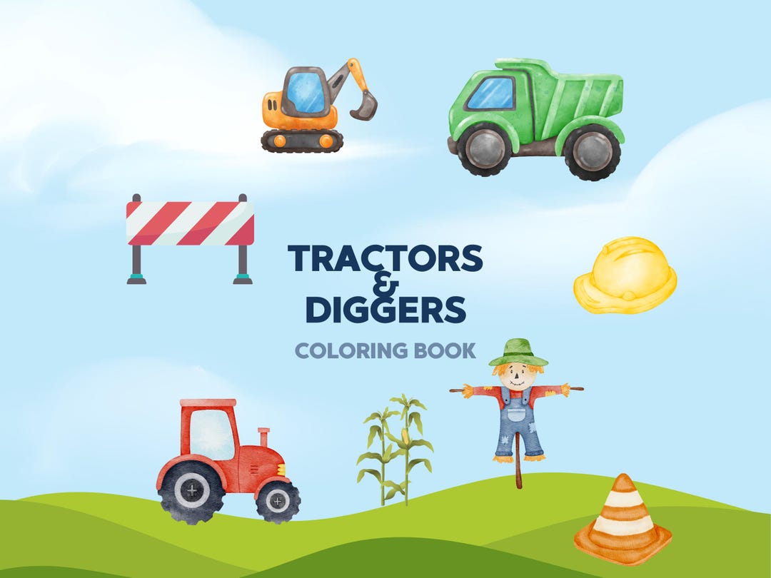 Tractors & Diggers Coloring Book: 20 Printable Pages (digital Download ...