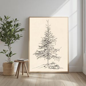 Vintage Christmas Tree Sketch Print | Rustic Holiday Wall Art (digital ...