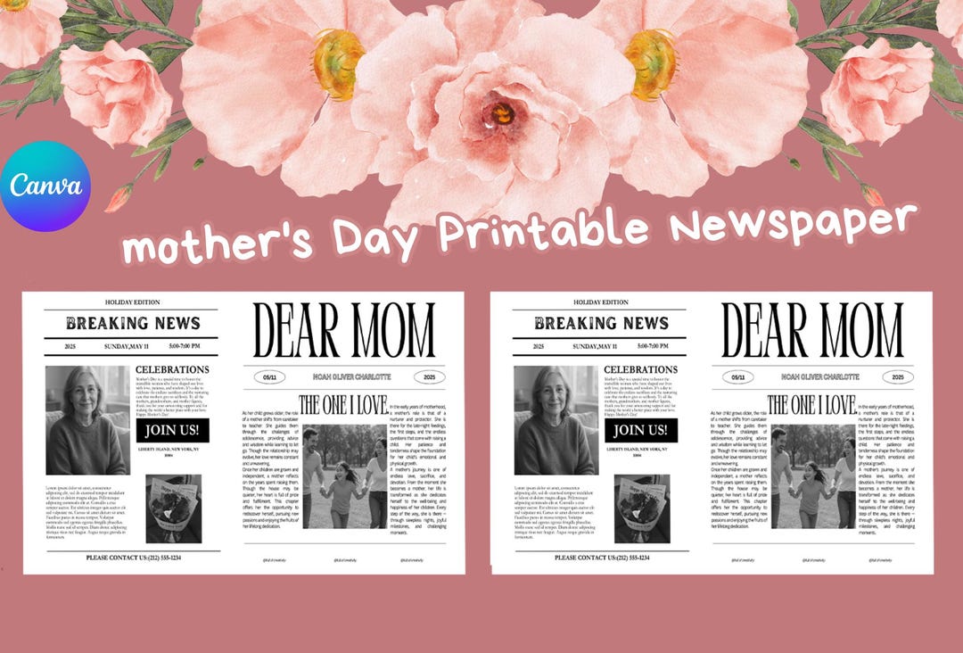 Editable Mother’s Day Newspaper Template, Personalized Gift, Printable ...