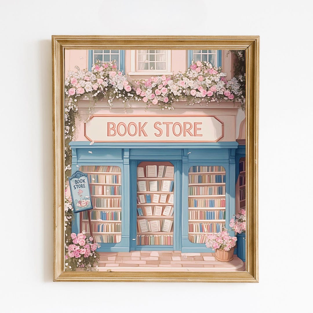 Vintage Floral Bookstore Art Printable, Cottagecore Book Shop Wall Art ...