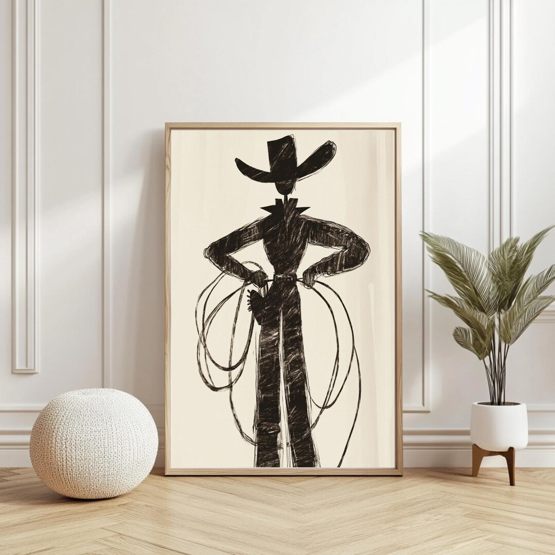 Modern Cowgirl Sketch Print | Western Line Art Poster | Minimalist ...