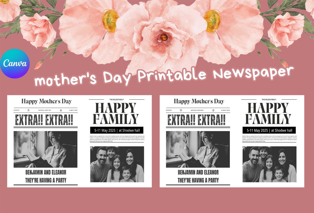Editable Mother’s Day Newspaper Template, Personalized Gift, Printable ...