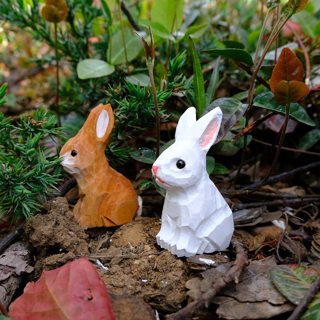 Hand Carved Wooden Rabbit Statue Toy Decoration, Wooden Animal ...