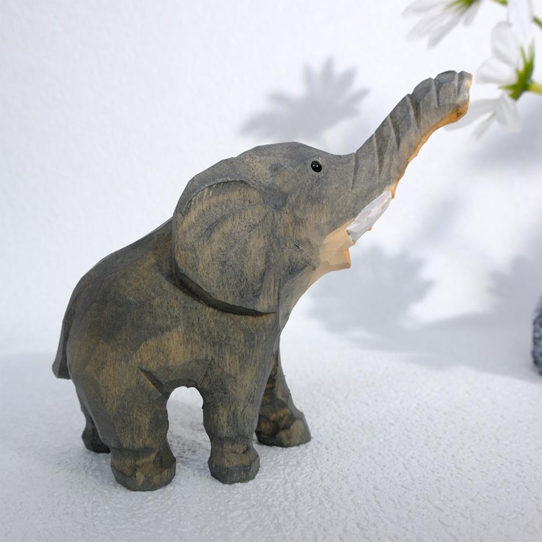 Hand Carved Wooden African Elephant Statue, Personalized Wooden ...