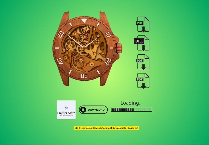 Wooden Skeleton Gear Watch | Laser Cut Mechanical Clock DXF | 3D ...
