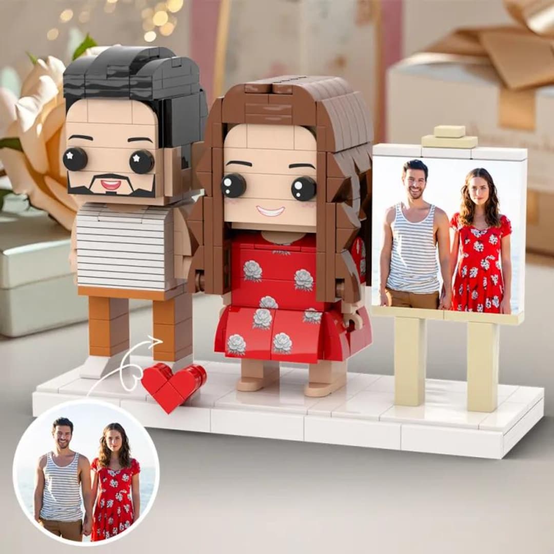Custom Brick Figures With Photo Frame Personalized Couple Gift Small ...