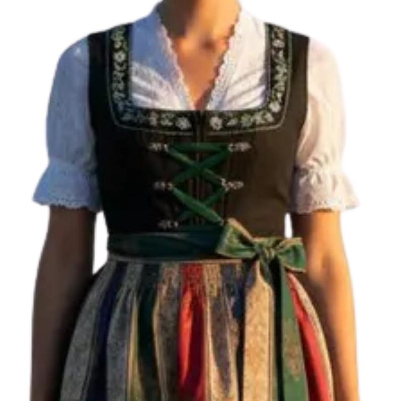 Black Cotton Dirndl Dress With Floral Apron | Handmade Oktoberfest ...