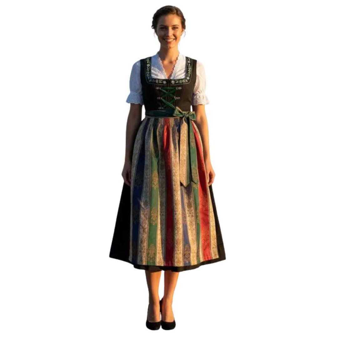 Black Cotton Dirndl Dress With Floral Apron | Handmade Oktoberfest ...