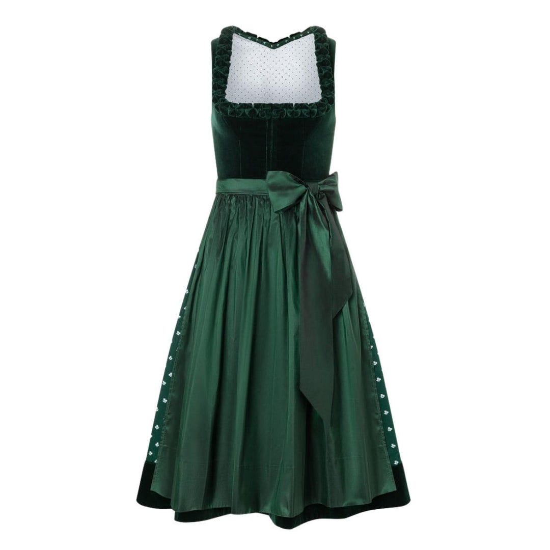 Green Velvet Dirndl Dress With Neck Frill for Women | Luxury ...