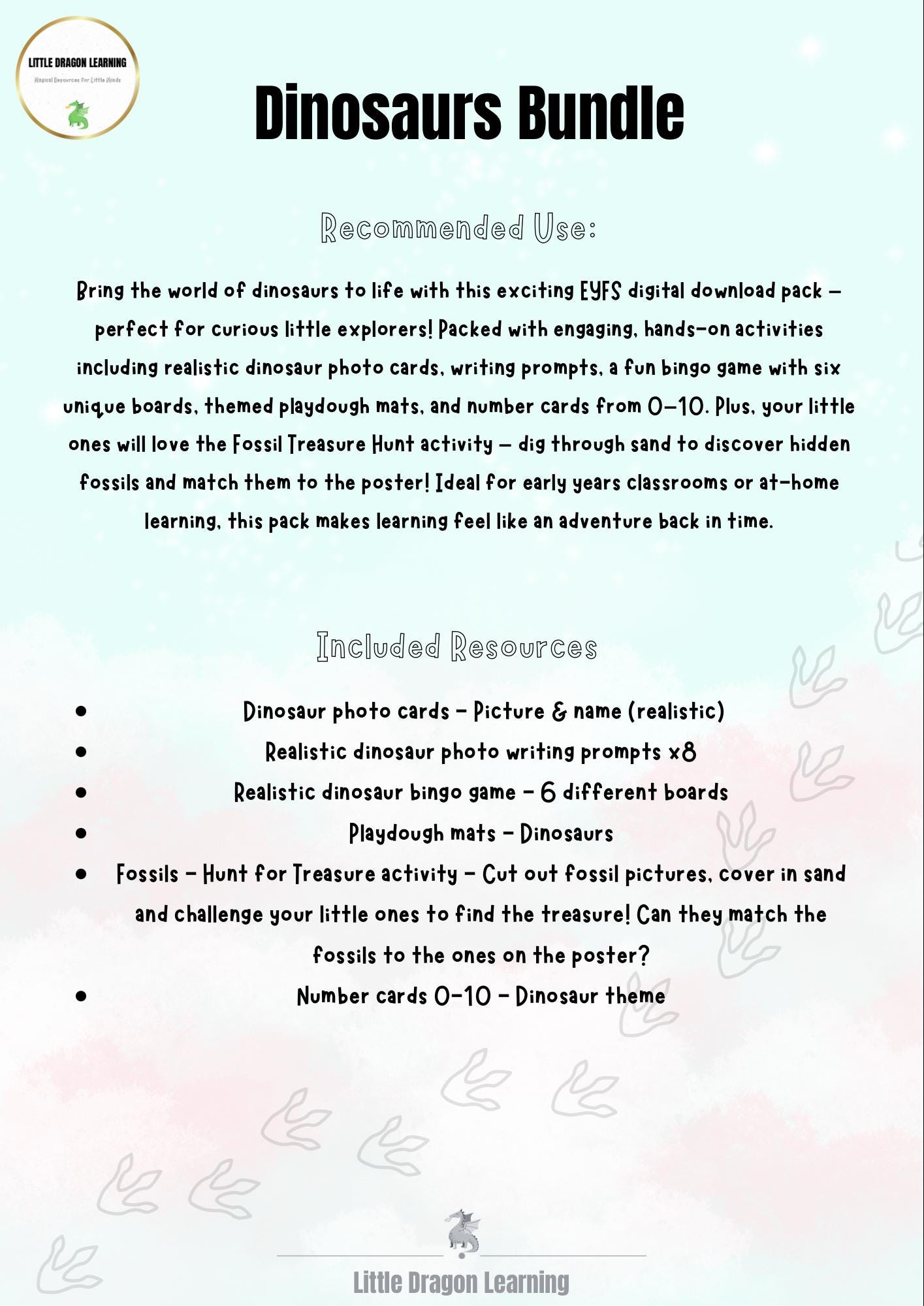 Dinosaur EYFS Activity Pack / Printable Early Years Dinosaur Games ...