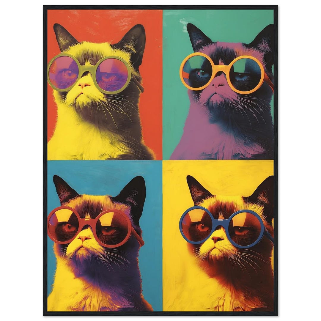Funny Grumpy Cat Pop Art Poster | Pinewood Frame | Ironic Gift for Cat ...