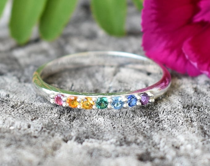 Rainbow Ring, Rainbow Stacking Ring, Rainbow Chakra Ring, Seven Chakras ...