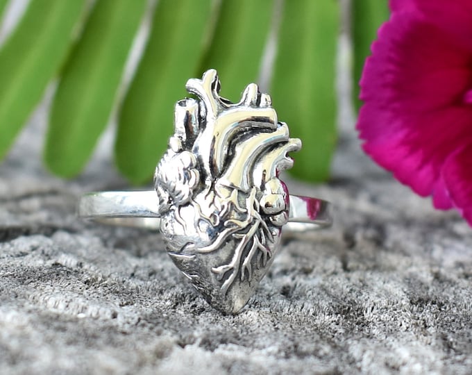 Anatomical Heart Ring, Sterling Silver Heart, Realistic Heart, Human ...