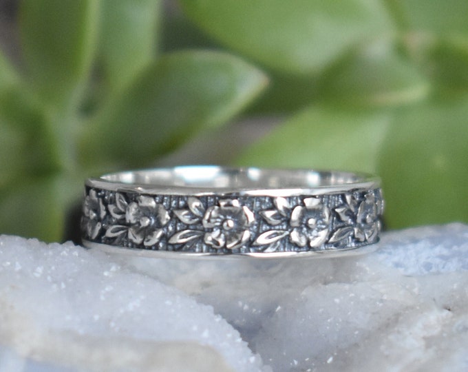Flower Ring, Floral Ring, Floral Eternity Band, Y2k Ring, Silver Floral ...