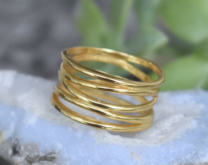 Gold Wrap Ring, Wrap Spiral Ring, Swirl Statement Ring, Triple Coil ...