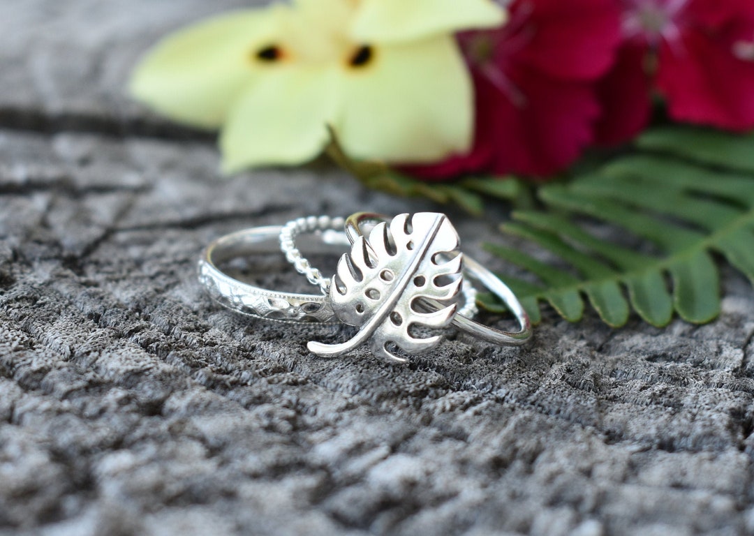 Monstera Ring, Monstera Leaf Ring, Silver Monstera Ring, Leaf Rings, Stack Rings, Silver ...