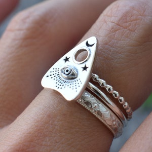 Planchette Ring, Ouija Ring, Moon and Star Ring, Sterling Stacking ...