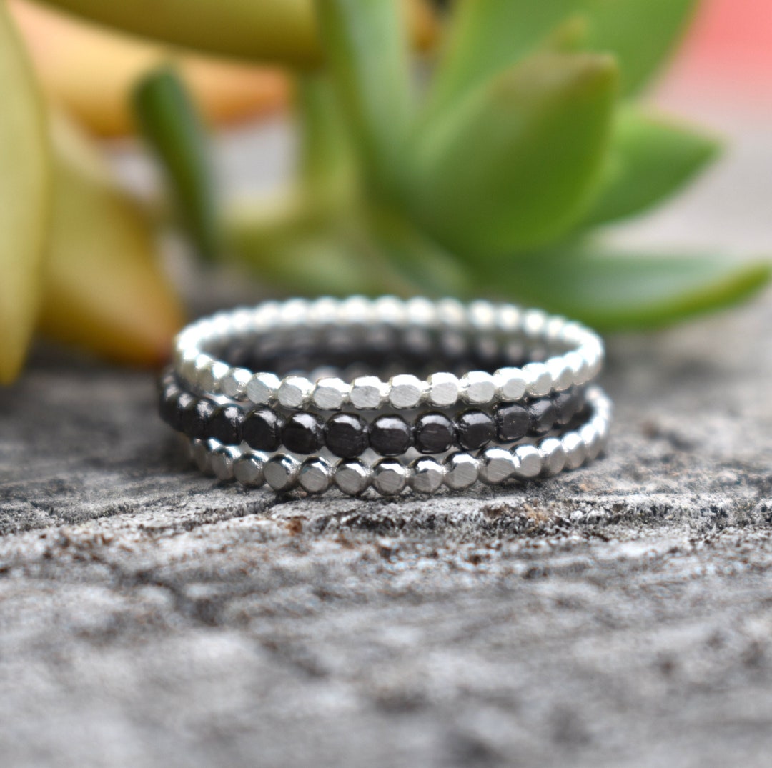 Silver Bead, Silver Flat Bead, Bead Ring, Flat Bead Ring, Beaded Stack ...