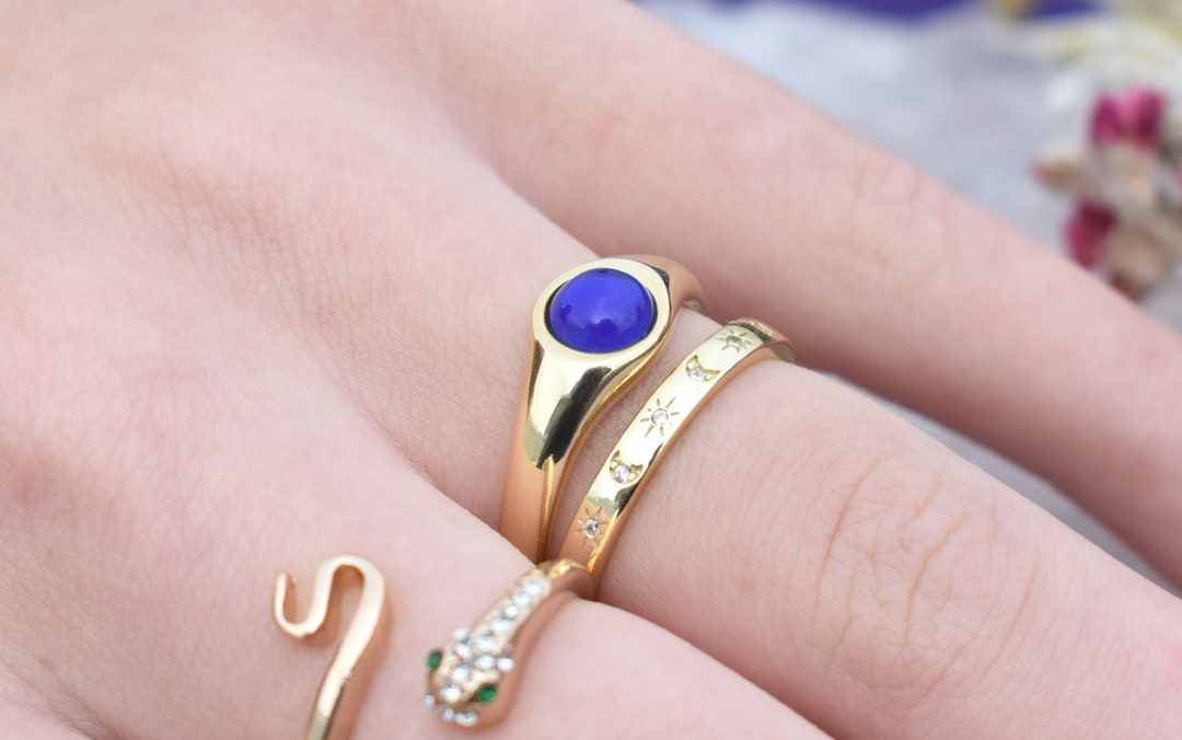 Mood Ring, Gold Signet Mood Ring, Modern Gold Ring, Signet Ring, Gold ...