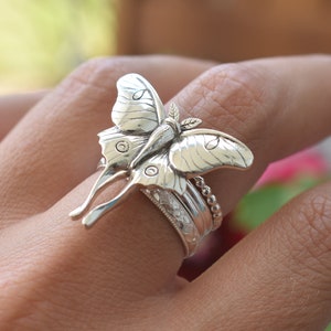 Luna Moth Ring, Moth Ring, Sterling Silver Ring, Silver Moth Ring, Luna ...
