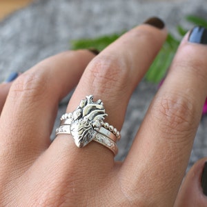 Anatomical Heart Ring, Sterling Silver Heart, Realistic Heart, Human ...