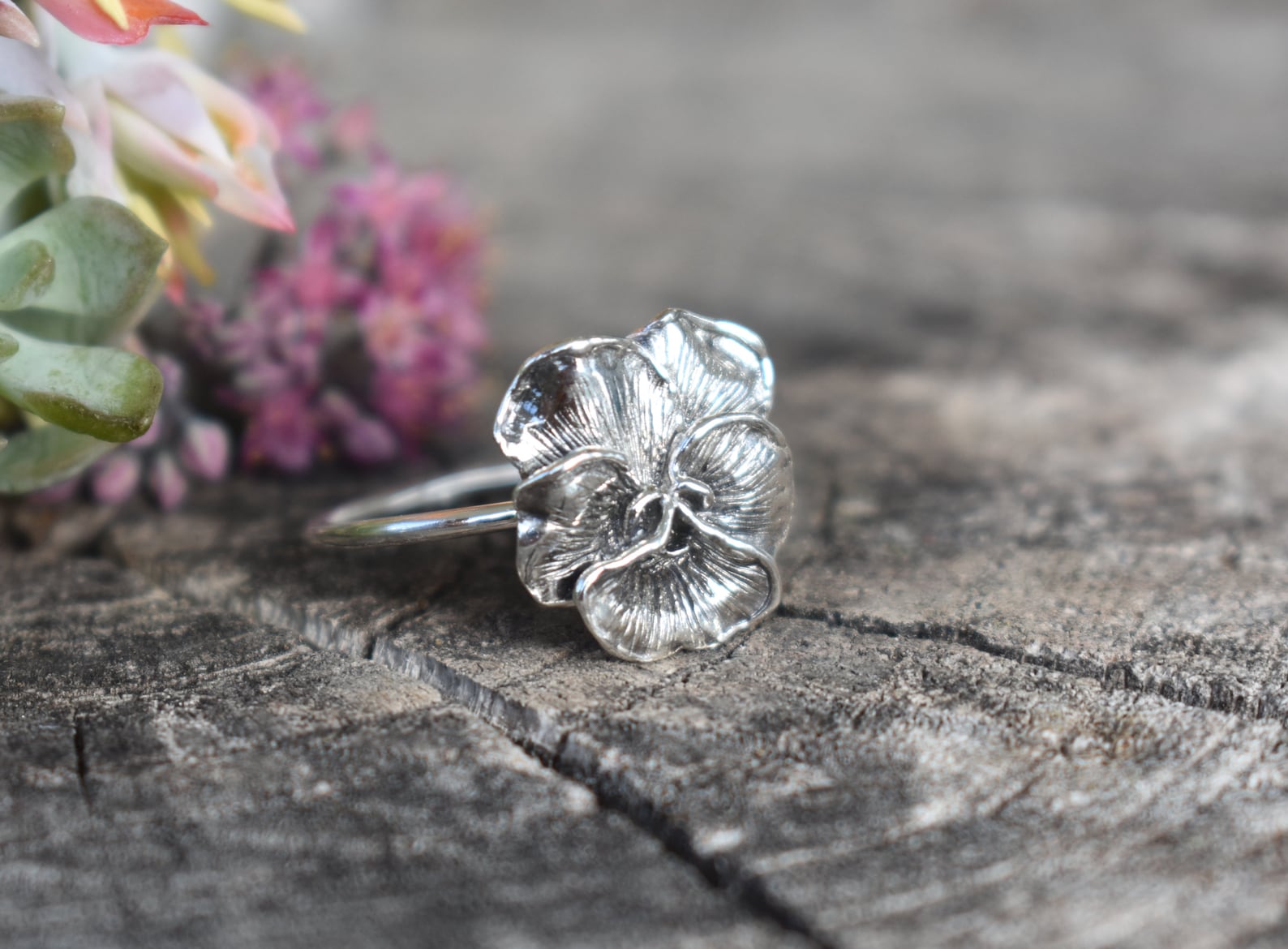 Pansy Ring, Sterling Silver Pansy Ring, Flower Lover, Plant Lady, Alice ...
